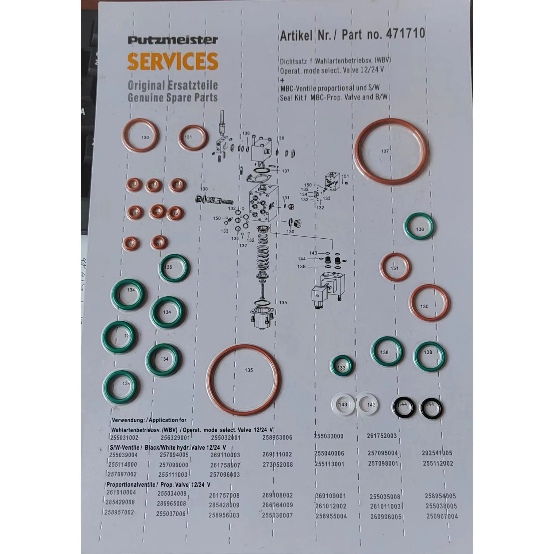 MBC Valve Seal Kit Putzmeister HV BOOM O RING KIT 471710 471709 ...