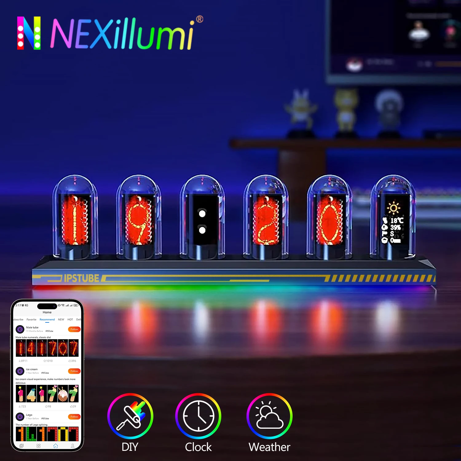 Nixie-Tube-RGB-IPS-Screen-LED-Retro-Digital-Clock-Night-Light-DIY-Lamp ...