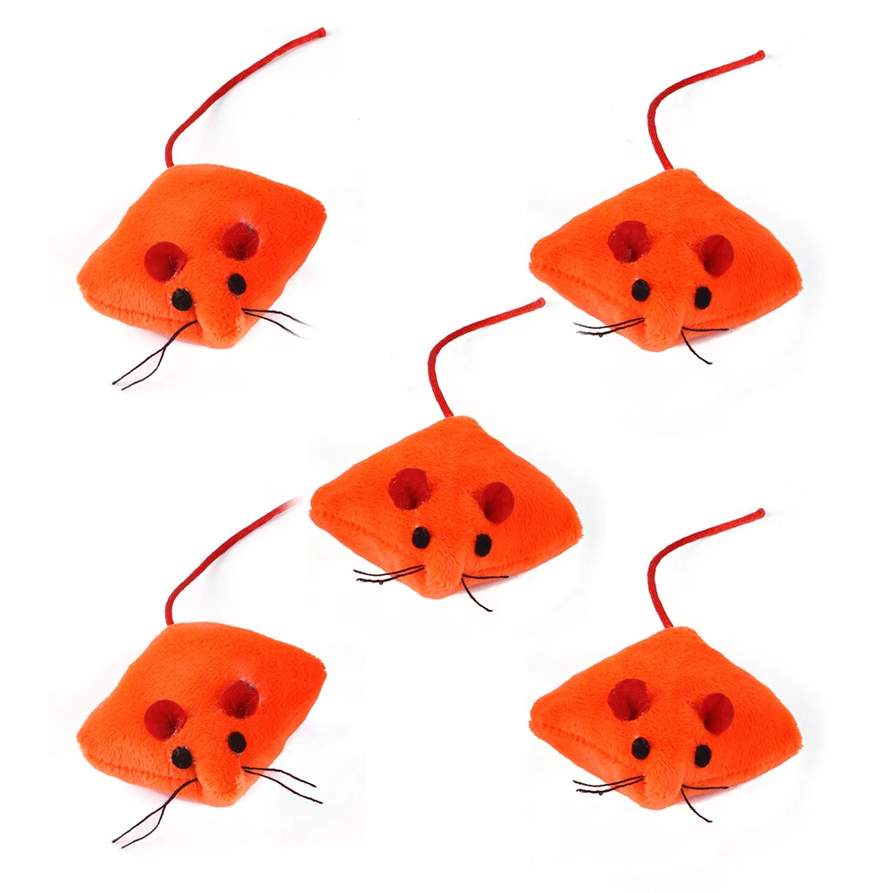 5pcs Orange Mouse Cat Toy Cute Plush Mice Pet Toy Catnip Inside ...