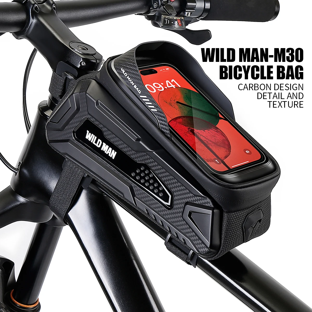 WILD-MAN-Hard-Shell-Bicycle-Bag-Mountain-Bike-Front-Beam-Bag-with-Phone ...