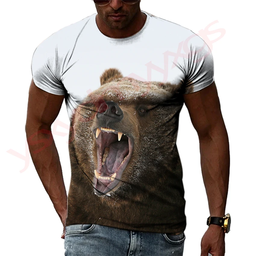Thin-Summer-Trend-Brown-Bear-Picture-Men-T-Shirts-Casual-HD-3D-Print ...