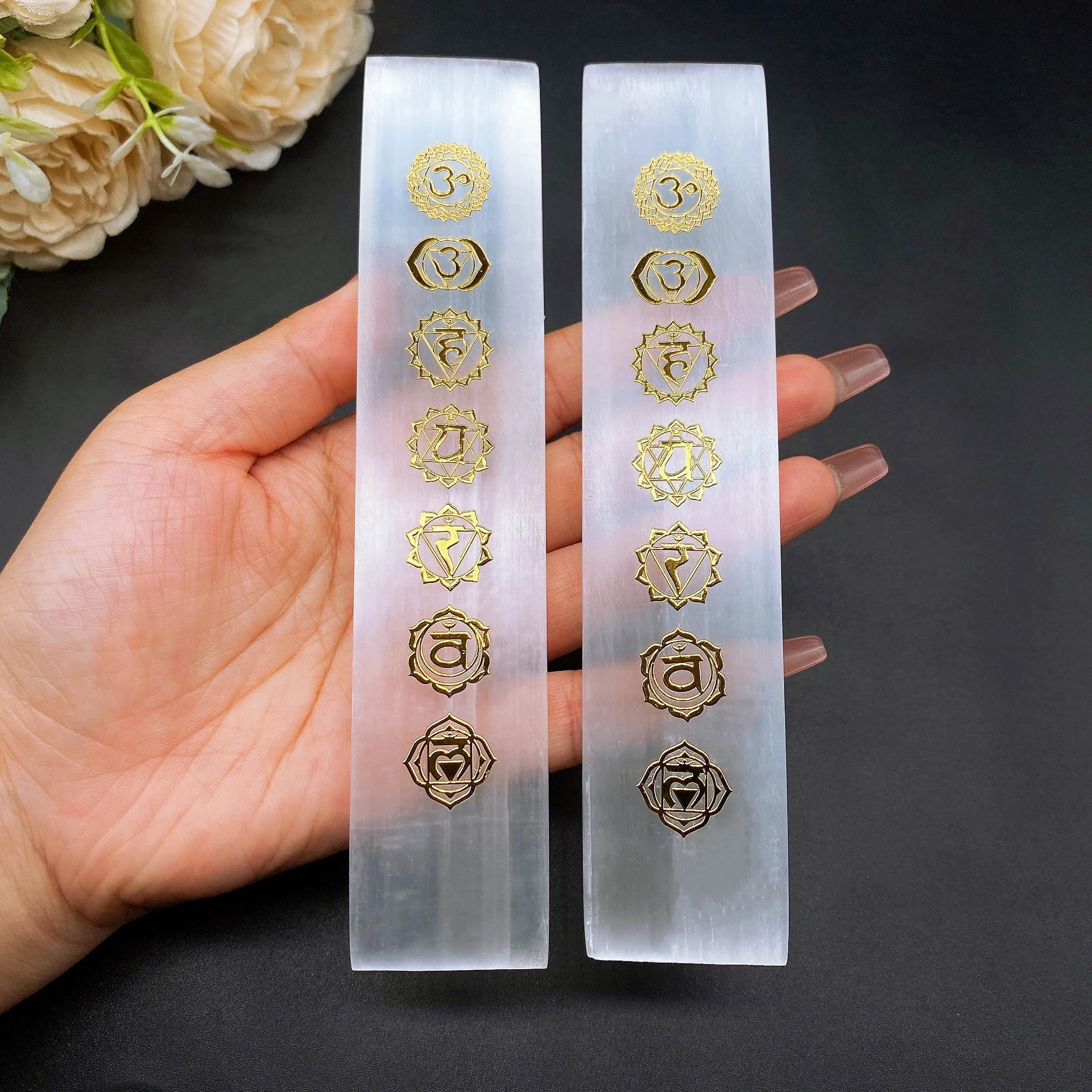 15CM-Natural-Selenite-Rune-Plate-Charging-Crystal-Stone-Chakra-Reiki ...