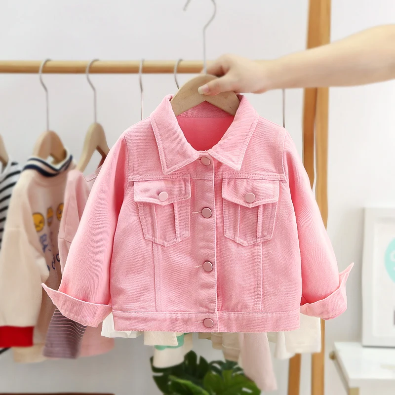 Solid Color Pink Kids Denim Jackets Outerwear 2022 New Spring Autumn ...