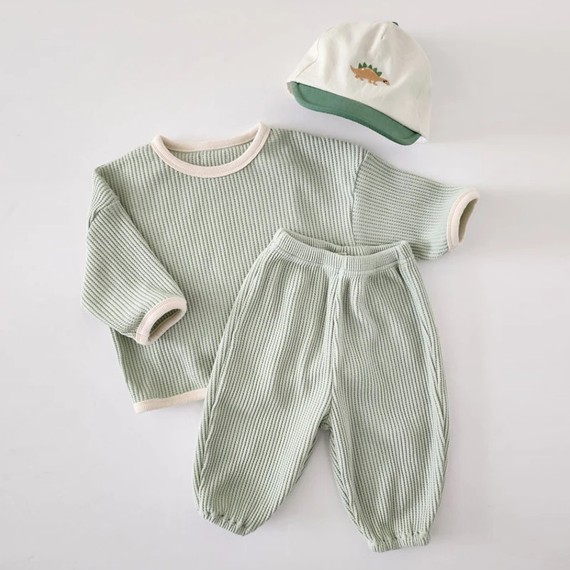 2023-Korean-Spring-and-Autumn-Baby-Set-Cotton-Waffle-Panel-Top-Pullover ...