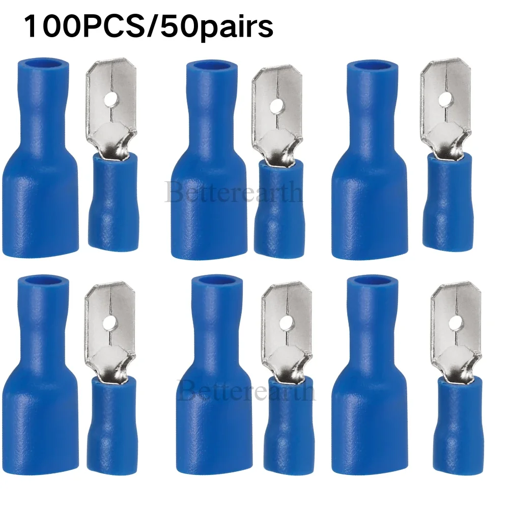 100pcs/50pairs Insulated Spade Electrical Wire Crimp Terminals Female ...