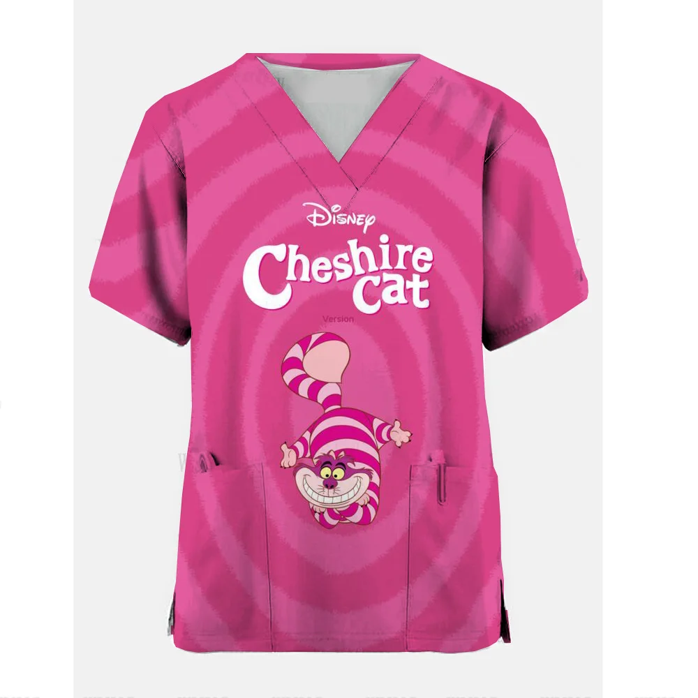 Camiseta-de-manga-corta-con-cuello-en-V-y-estampado-de-gato-de-Cheshire ...