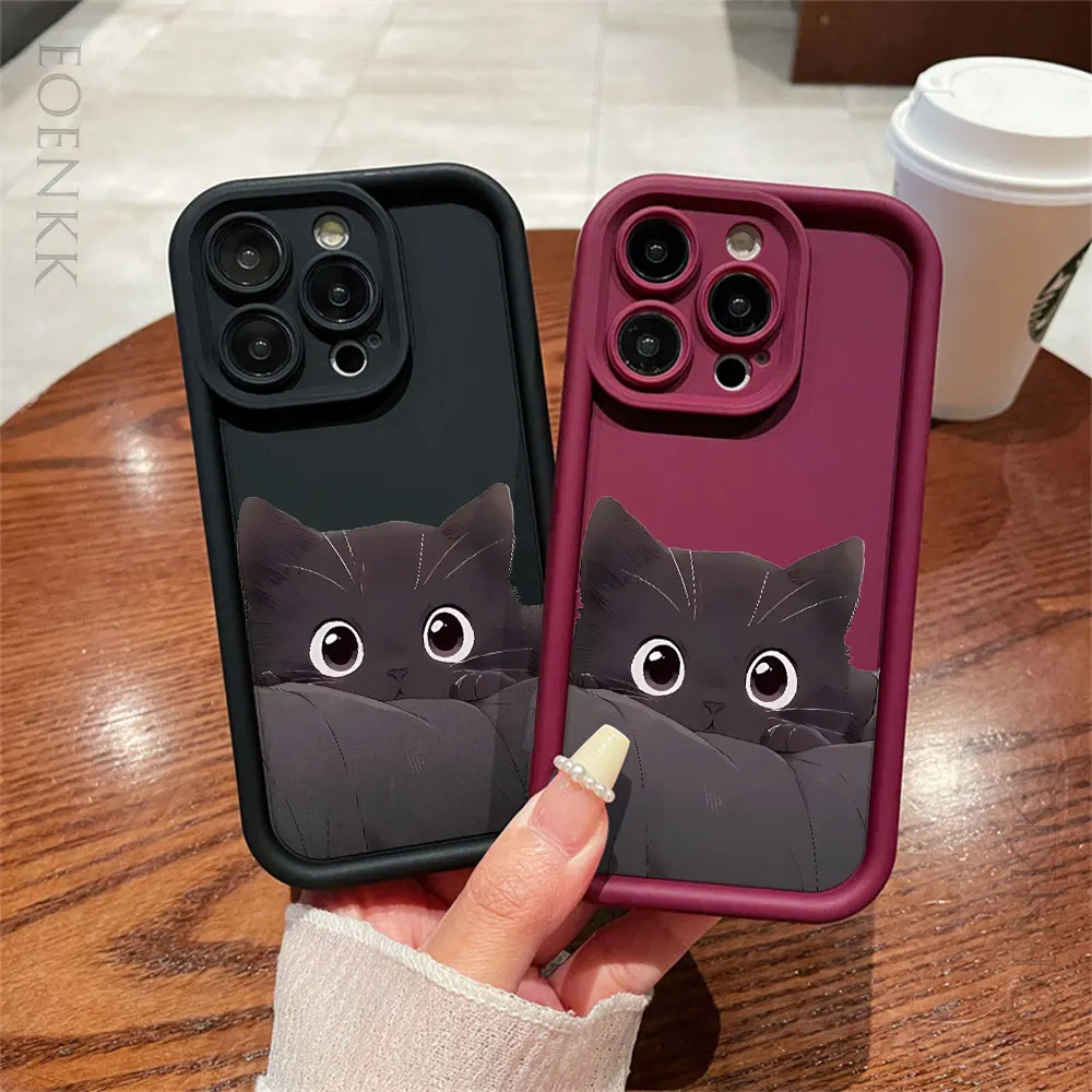 Cartoon Black Cat Phone Case For iPhone 16 15 14 13 12 11 Pro Max 7 8 ...