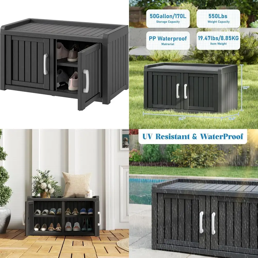 Waterproof Outdoor Shoe Storage Cabinet with UV-Resistant Barn Doors ...