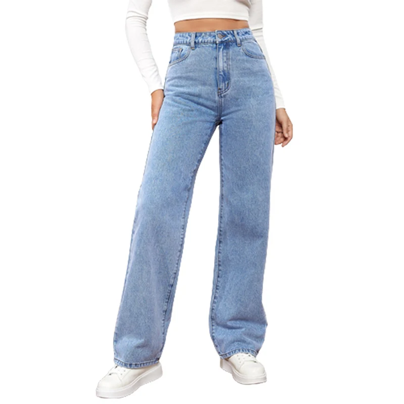 Fashion-Versatile-Stretch-Straight-Jeans-Women-High-Waist-Button-Splice ...
