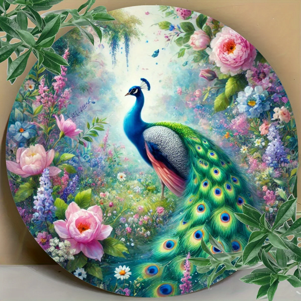1pc Charming Peacock Themed Round Aluminum Sign, 8x8 Inch, Durable Iron ...