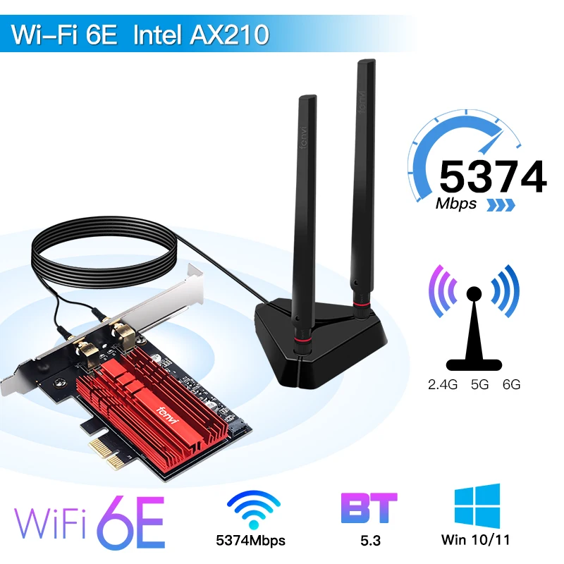3000Mbps WiFi 6E Intel AX210 For Bluetooth 5.3 Tri Band 2.4G/5G/6GHz ...