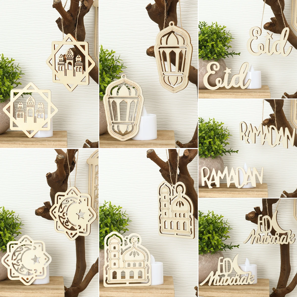 10pcs-Wooden-Eid-Mubarak-Pendants-Ramadan-Ornament-DIY-Islamic-Muslim ...