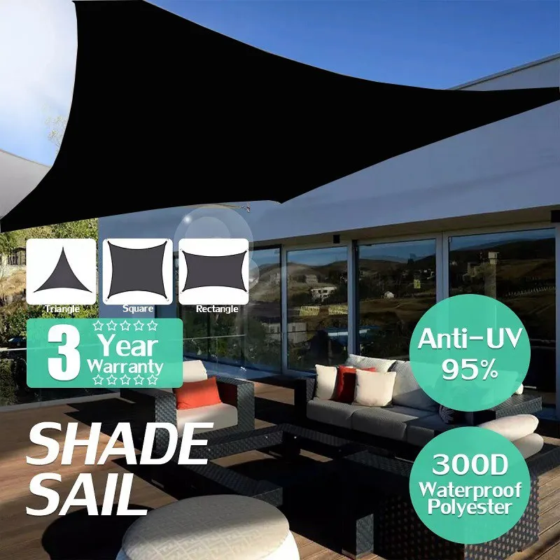 Black-Waterproof-Sunshade-Sail-100-Polyester-Sun-Sail-Outdoor-Awnings ...