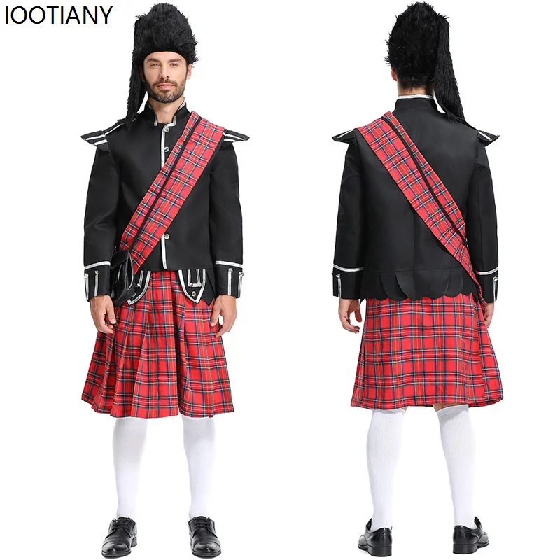 Halloween Red Plaid British Soldier Cosplay Costume Men Scottish Honor ...