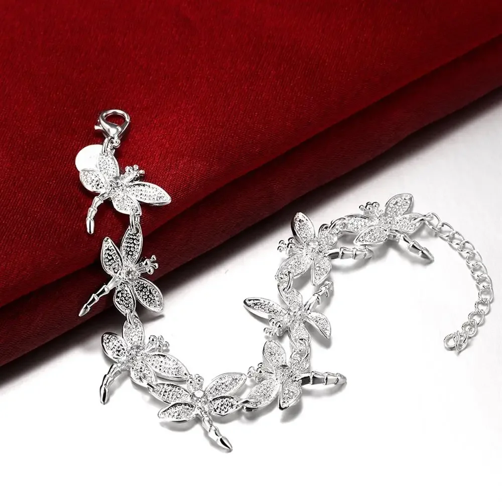 Hot fine crystal dragonfly chain 925 Sterling Silver Bracelets for ...