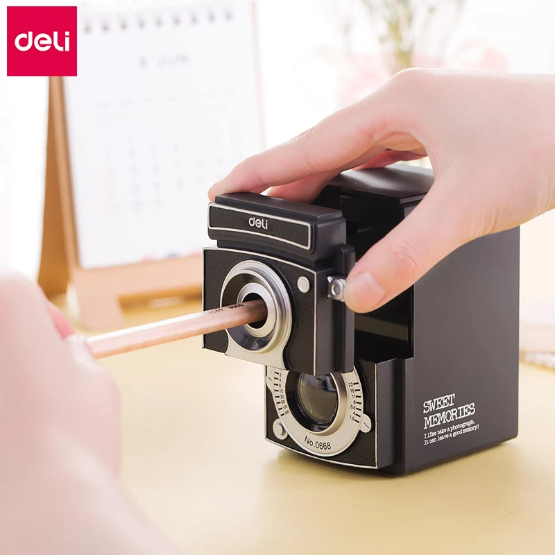 Deli-Rotary-Pencil-Sharpener-Black-Pencil-Cutter-Gift-Camera-Design ...