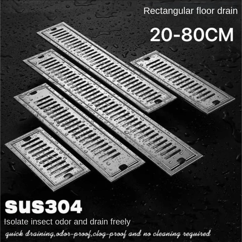 20-80CM Extended Floor Drain Golden Bathroom Stainless Steel Large ...
