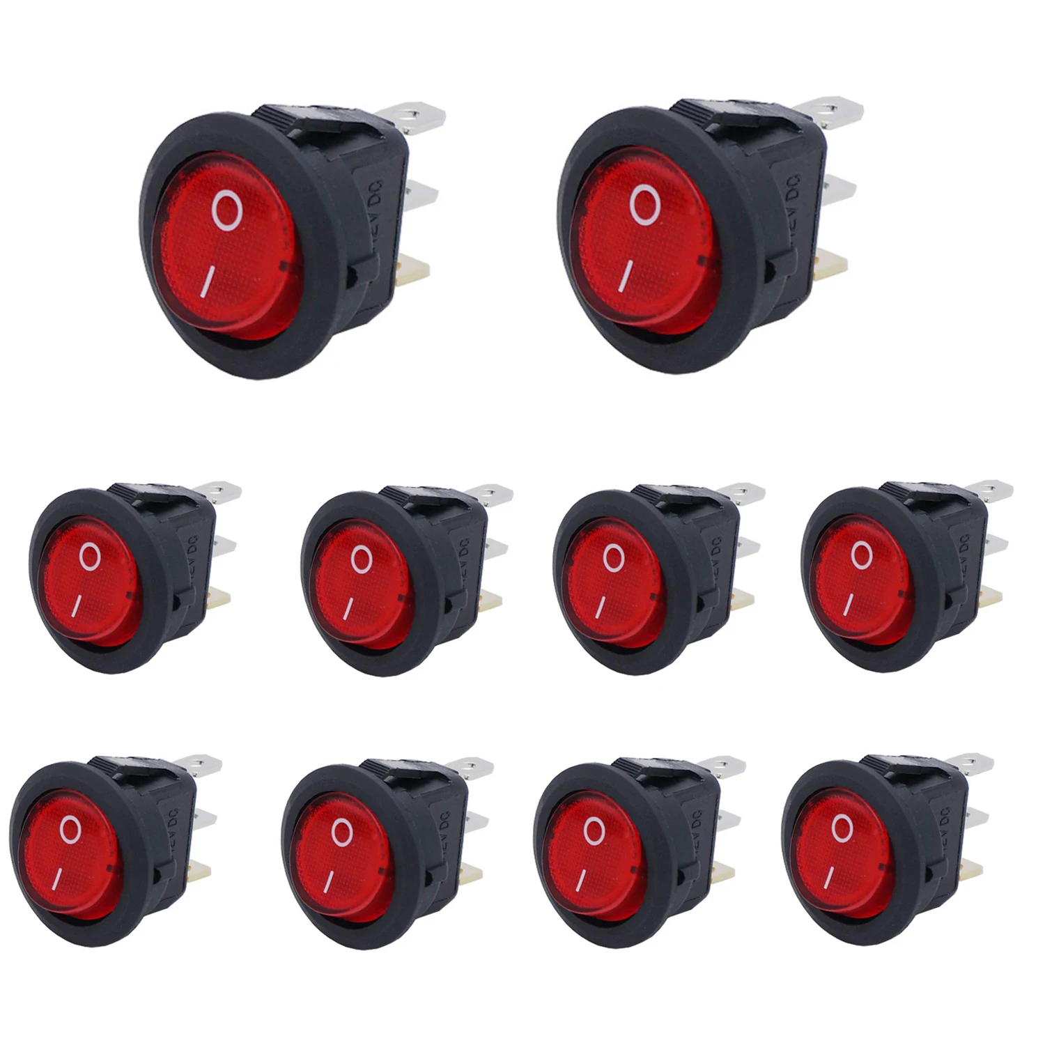 10Pcs Round Rocker Toggle Switch 2 Position 12V 20A SPST 3Pin ON-Off ...