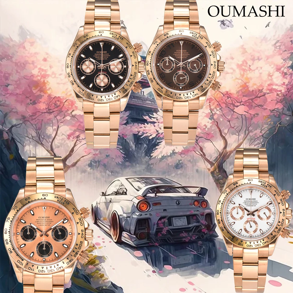 OUMASHI Design 39mm Luxury Series watches Rose gold coloured stainless ...