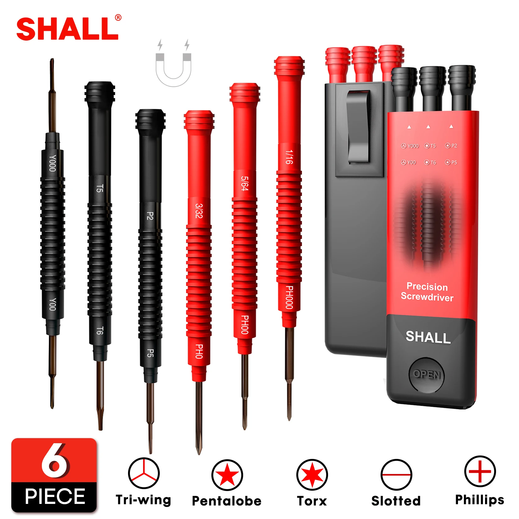 SHALL-6-Piece-Precision-Screwdriver-Set-12-Sizes-Magnetic-screwdriver ...