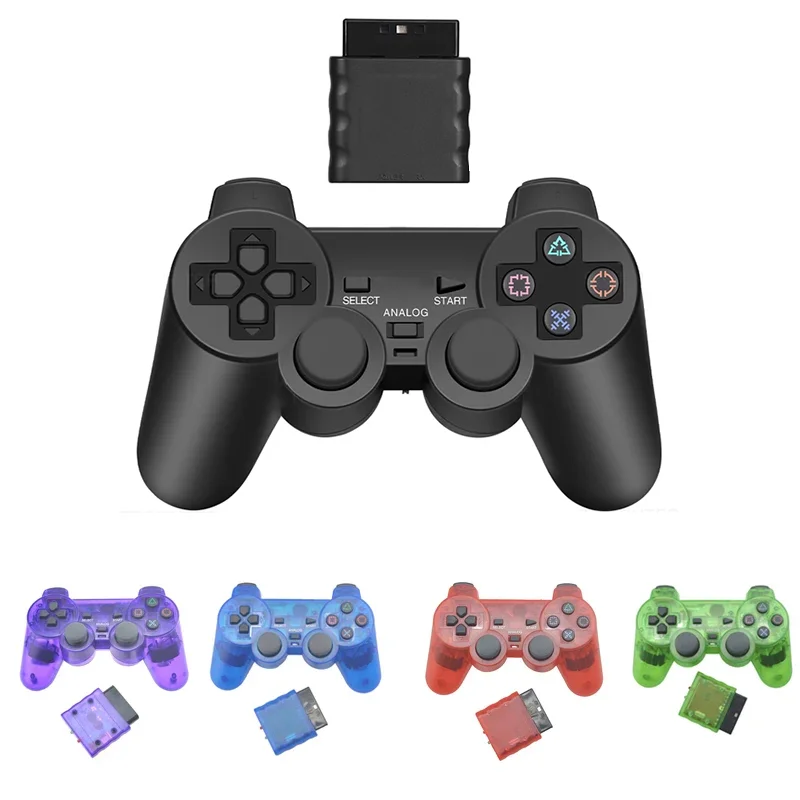 Wireless Gamepad Transparent Color For Sony PS2 2.4G Double Vibration Joystick Blutooth ...