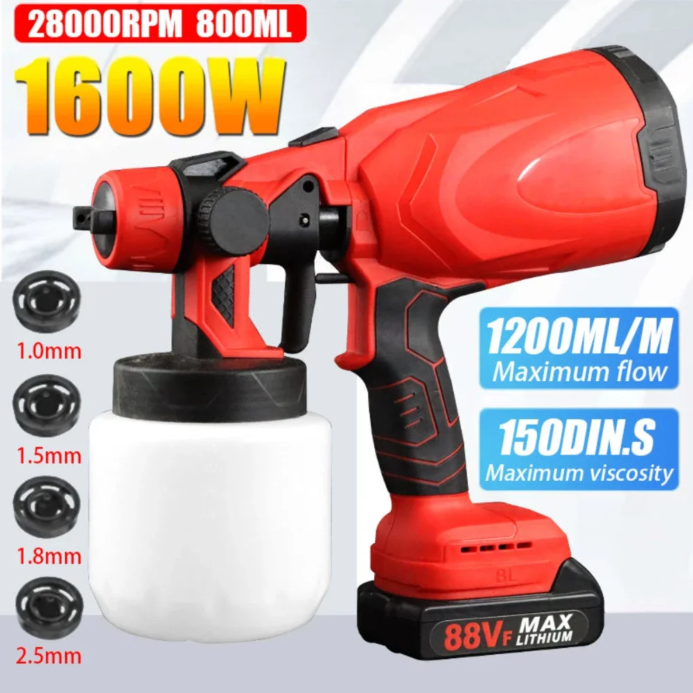 800ML-Electric-Cordless-Spray-Gun-Paint-Sprayer-Auto-Furniture-Steel ...