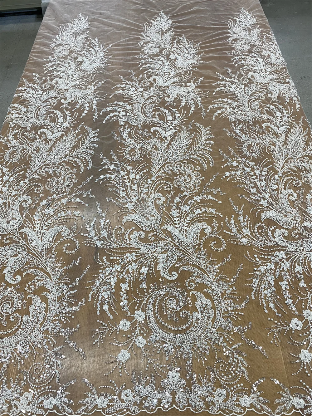 High-Quality-Fabric-Sequins-Handmade-Ivory-White-Embroidery-Net-Lace ...