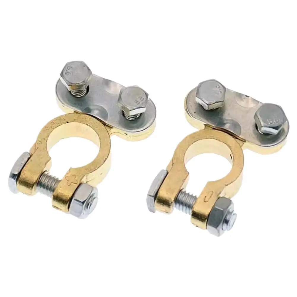 2pcs Car Battery Terminal Wire Clamps Pure Copper Positive Negative Top ...