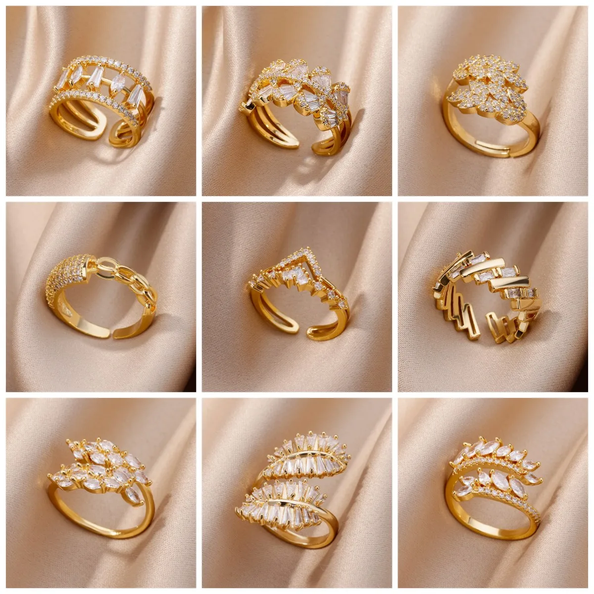316L-Stainless-Steel-Zircon-Double-Water-Drop-Rings-For-Women-Gold ...