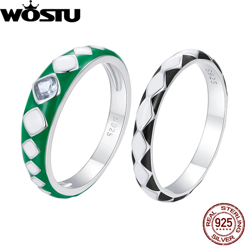 WOSTU-925-Sterling-Silver-Diamond-Pattern-Ring-Green-Black-Finger-Rings ...