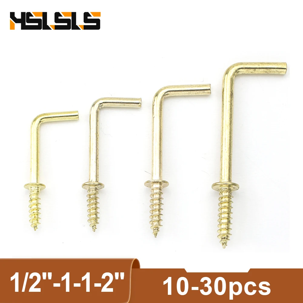 HSLSLS-10-30pcs-Gold-L-Shape-Right-Angle-Screw-Hooks-1-2-3-4-Carbon ...