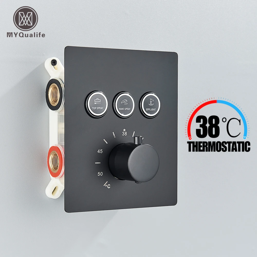 Matte-Black-3-Way-Thermostatic-Mixer-Valve-Bathroom-Concealed-Embedded ...