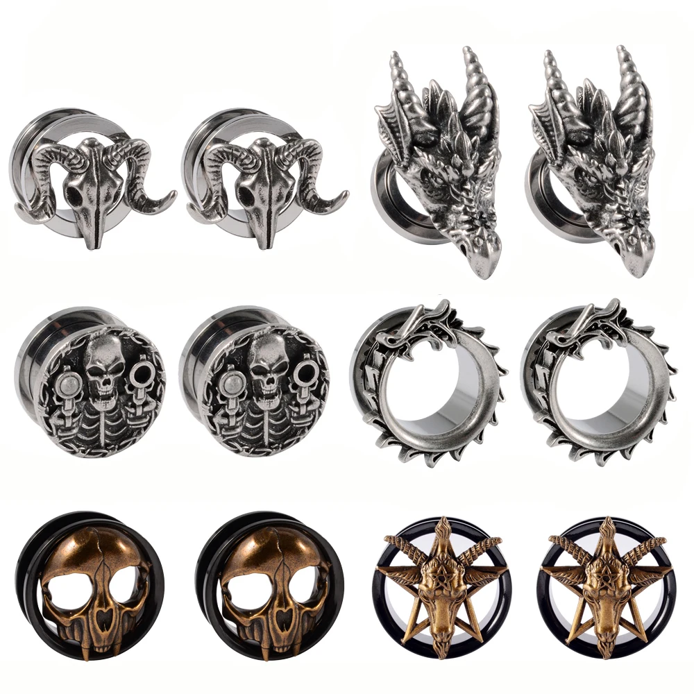 1Pair-Punk-Stainless-Steel-Skeleton-Ear-Stretchers-Tunnel-External ...