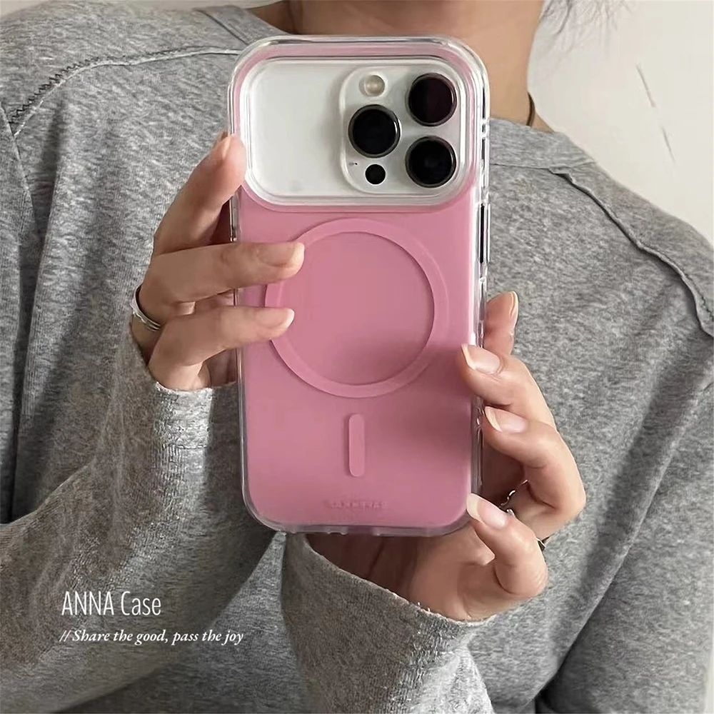 Lovely Pink Solid Color Magnetic Phone Case for iPhone 13 14 15 16 17 ...