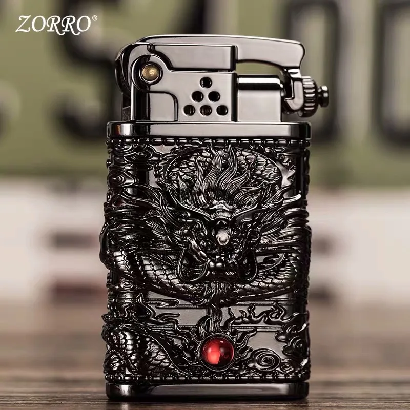 Zorro Creative Ejection Ignition Coiled Dragon Hand-Etched Windproof ...
