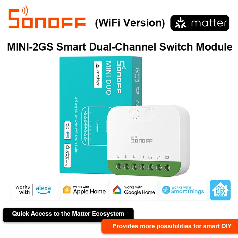 SONOFF MINI-2GS WiFi Smart Dual-channel Switch Module Works with ...