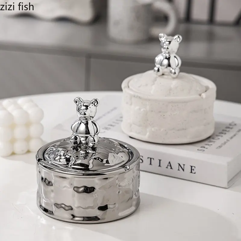 Ceramic Ashtrays Solid Color Cigar Ashtray Bear Shape Lids Creative ...