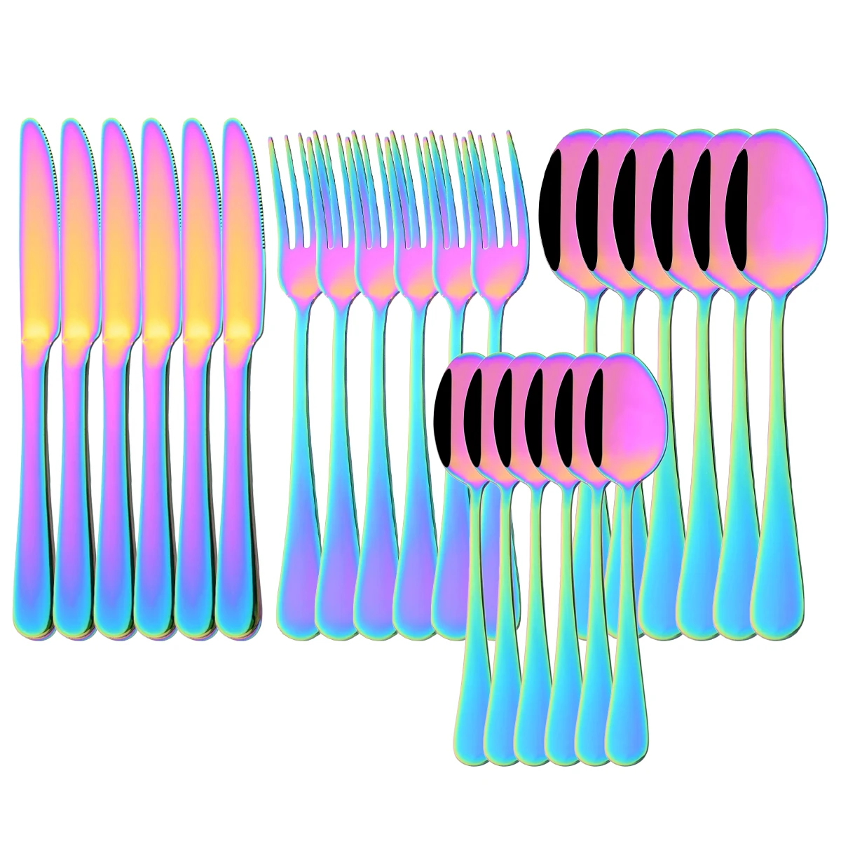 24Pcs Rainbow Dinnerware Set Stainless Steel Cutlery Set Fork Knife ...