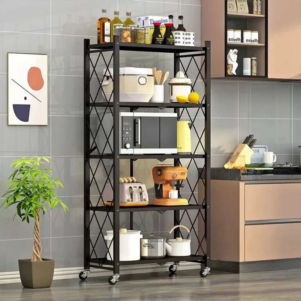 Folding-Kitchen-Storage-Rack-with-Wheels-3-4-5-Layer-Storage-Cart ...