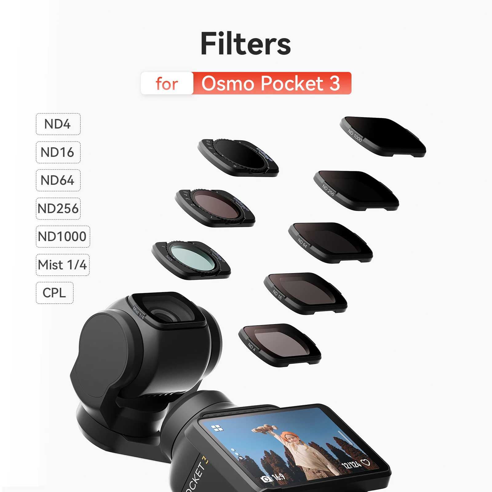 Pocket 3 Adjustable Lens ND Filter CPL ND4 ND16 ND64 ND256 ND1000 ...