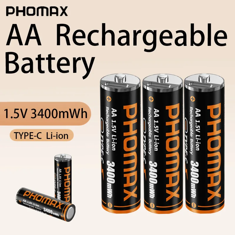PHOMAX Rechargeable AA Lithium-ion Batteries Li-ion Lithium Battery ...