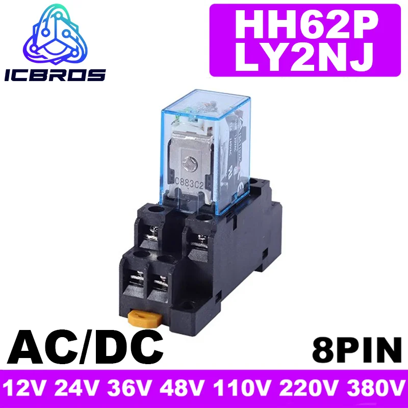 1Set-LY2NJ-LY2N-J-DC12V-24V-36V-48V-110V-220-240V-AC-10A-8PIN-Coil ...