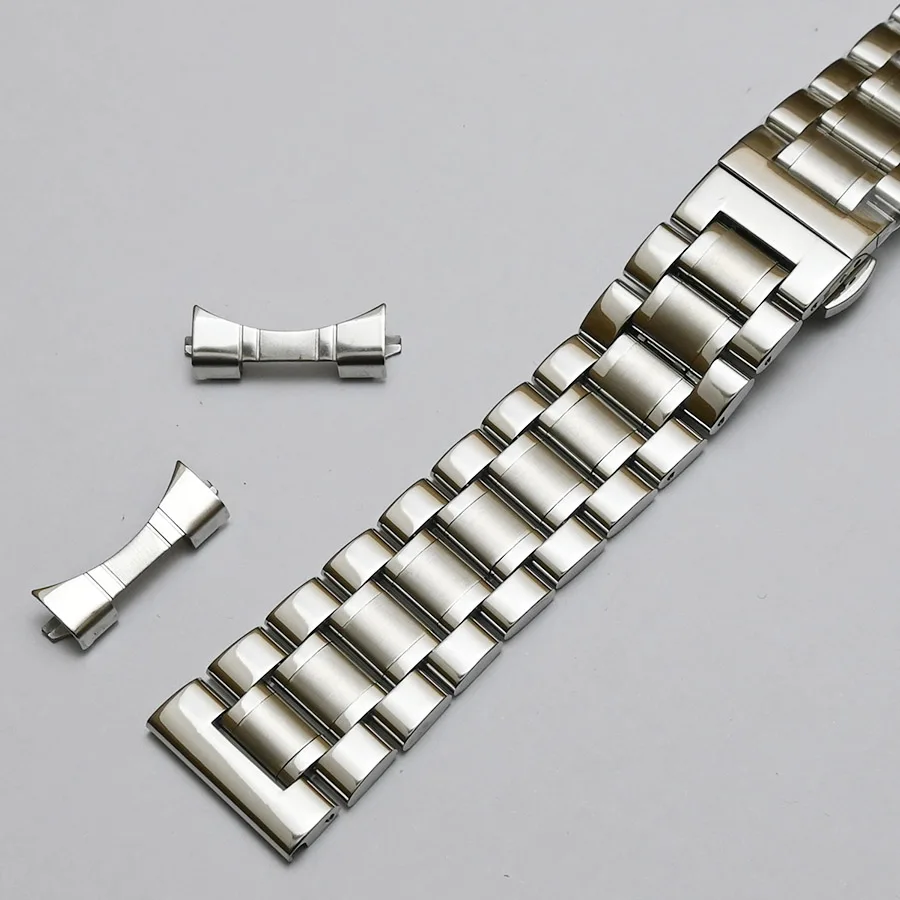 Curved End Watch Strap Band 18mm 19mm 20mm 22mm 21mm 23mm 24mm Sliver ...