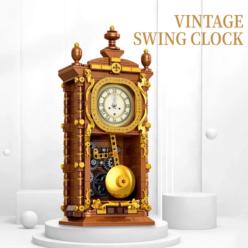 751PCS-Classic-Retro-Series-Swing-Clock-Building-Blocks-With-Pendulum ...