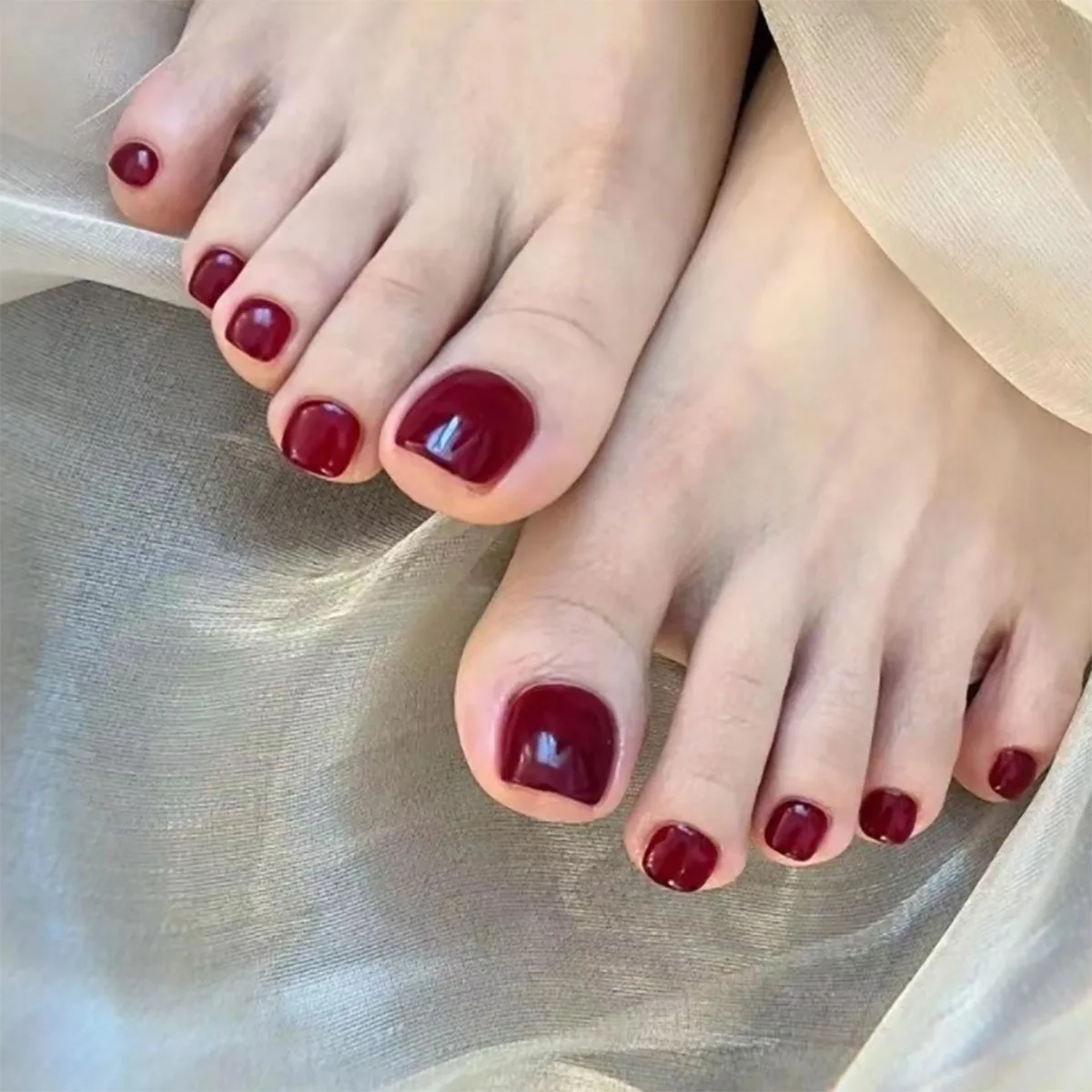 14pcs-Handmade-Red-Fake-Toenails-Solid-Color-False-Toenails-Wearable ...