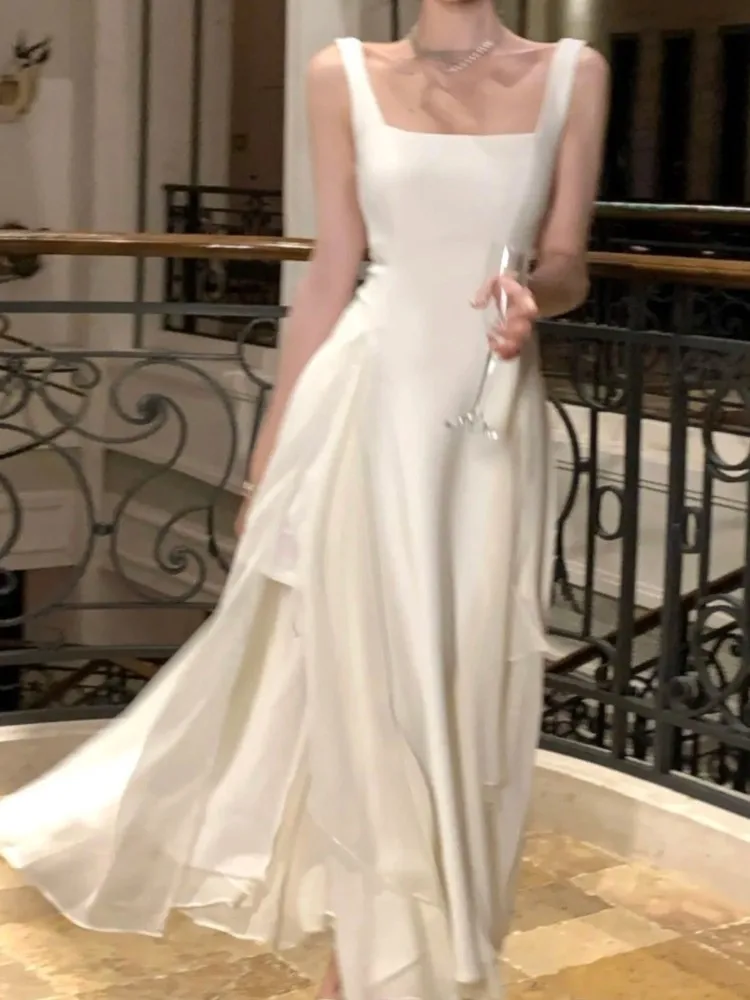 Ruffles-Evening-Party-Dress-for-Women-Elegant-Sleeveless-Square-Collar ...