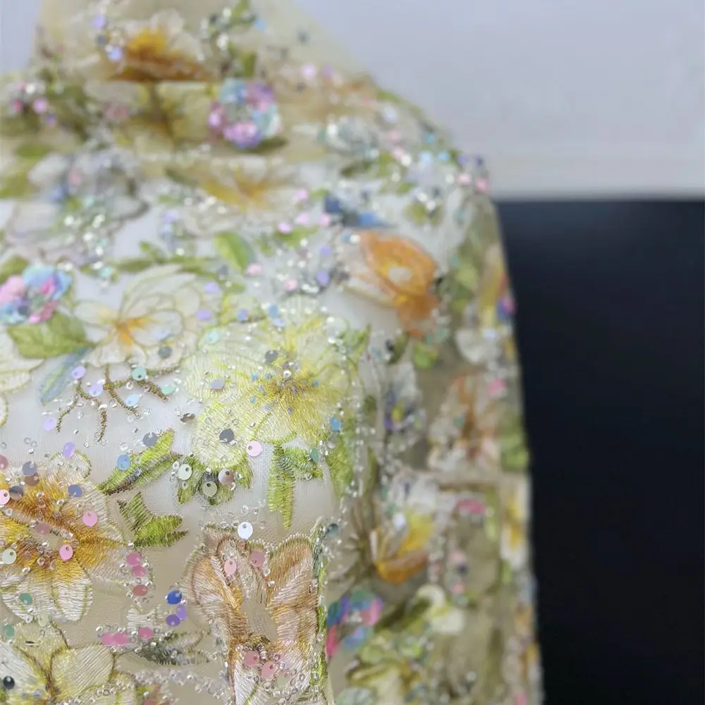 1Yard-Floral-Heavy-industry-three-dimensional-beading-embroidery-fabric ...