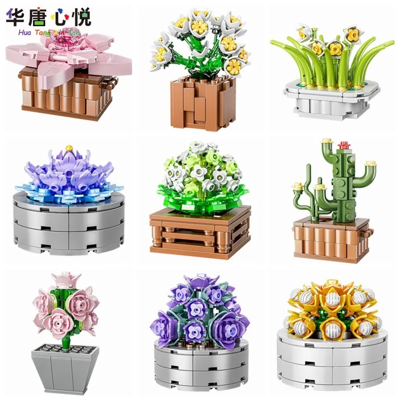 City Succulents Bonsai Flowers Plant Model Moc Building Blocks Kits ...