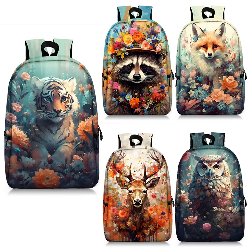 Cute-Animals-Tiger-Fox-Raccoon-Pattern-Backpack-Women-Rucksacks ...