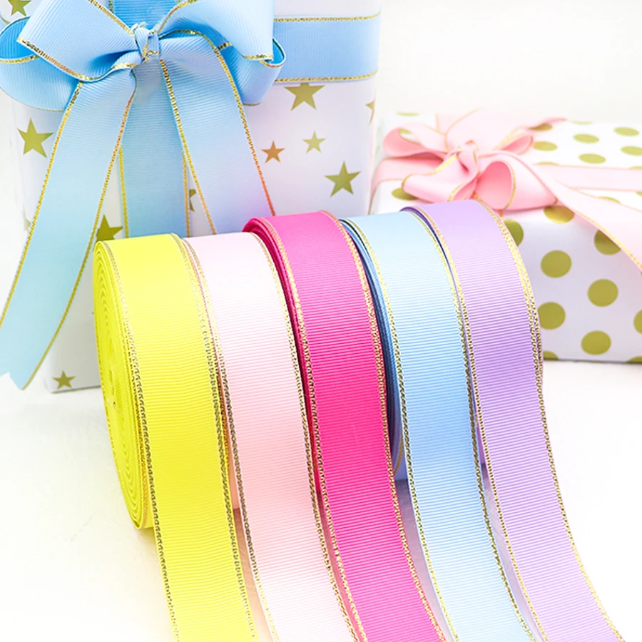 10 Yards 10MM/25MM/38MM Glitter Gold Edge Grosgrain Ribbon For Hair ...